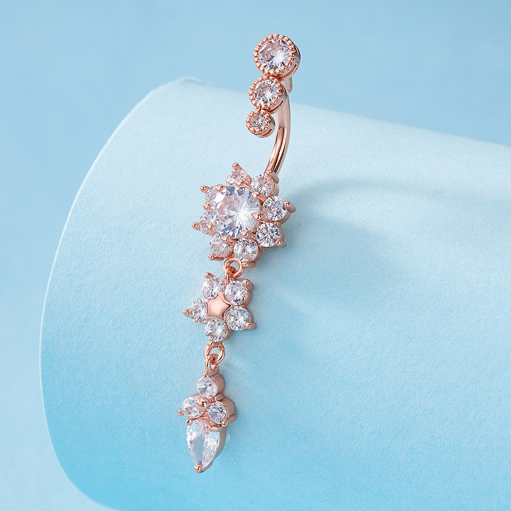 1 piece luxurious long floral zircon belly button ring for women's body ...