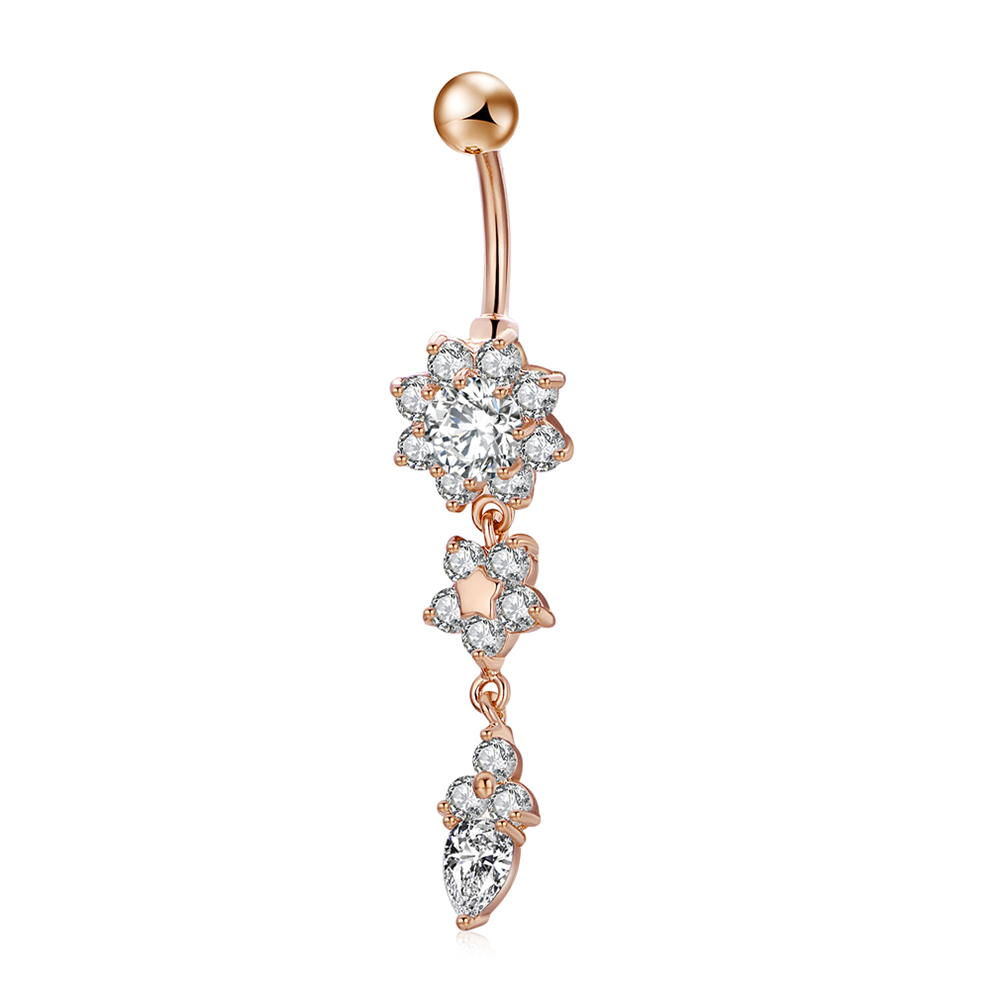 1 Fashion Luxury Long Flower Zircon Belly Button Ring Ladies Close ...