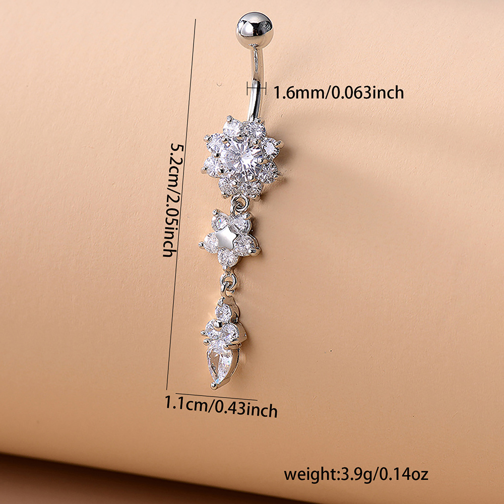 1 Fashion Luxury Long Flower Zircon Belly Button Ring Ladies Close ...
