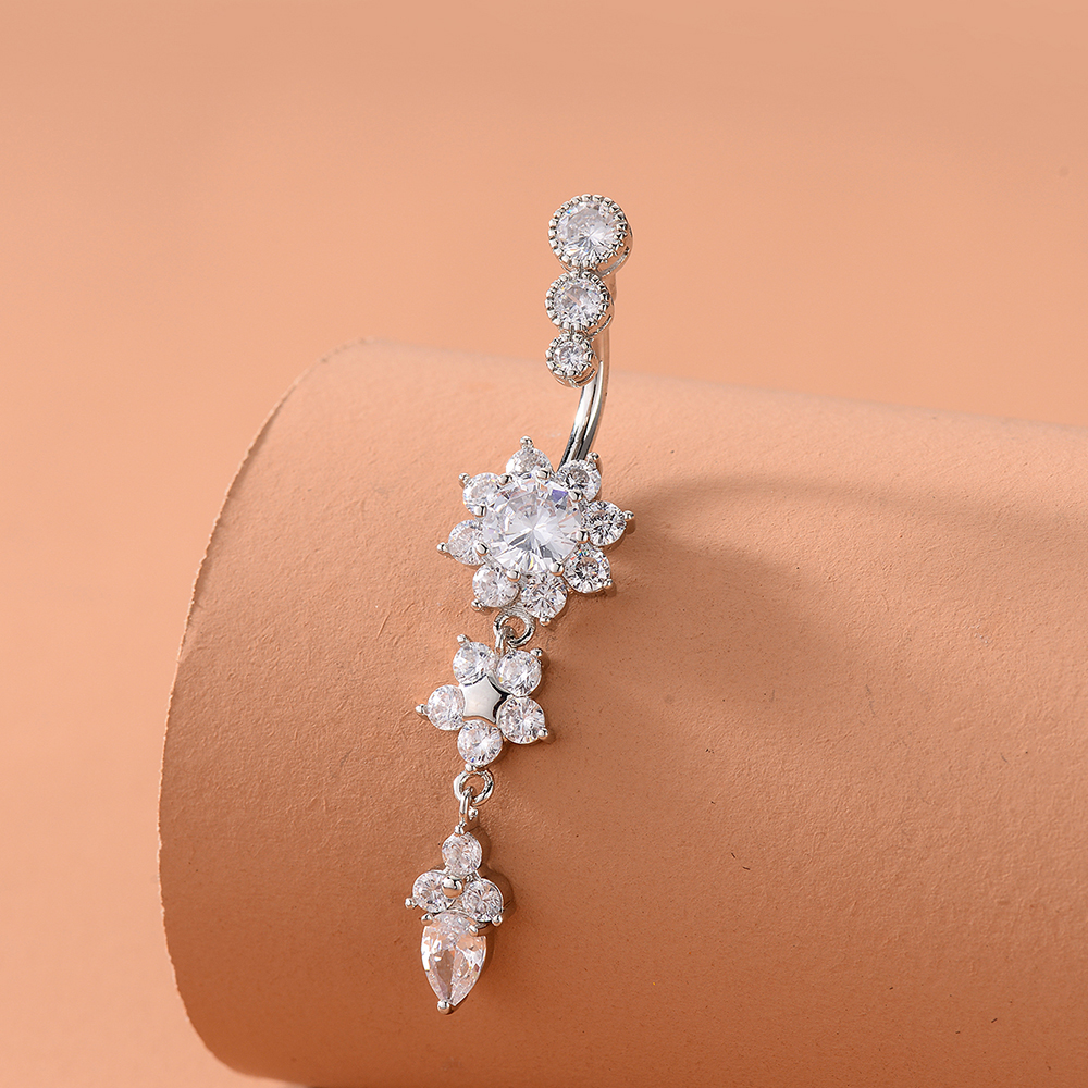 1 piece luxurious long floral zircon belly button ring for women's body ...