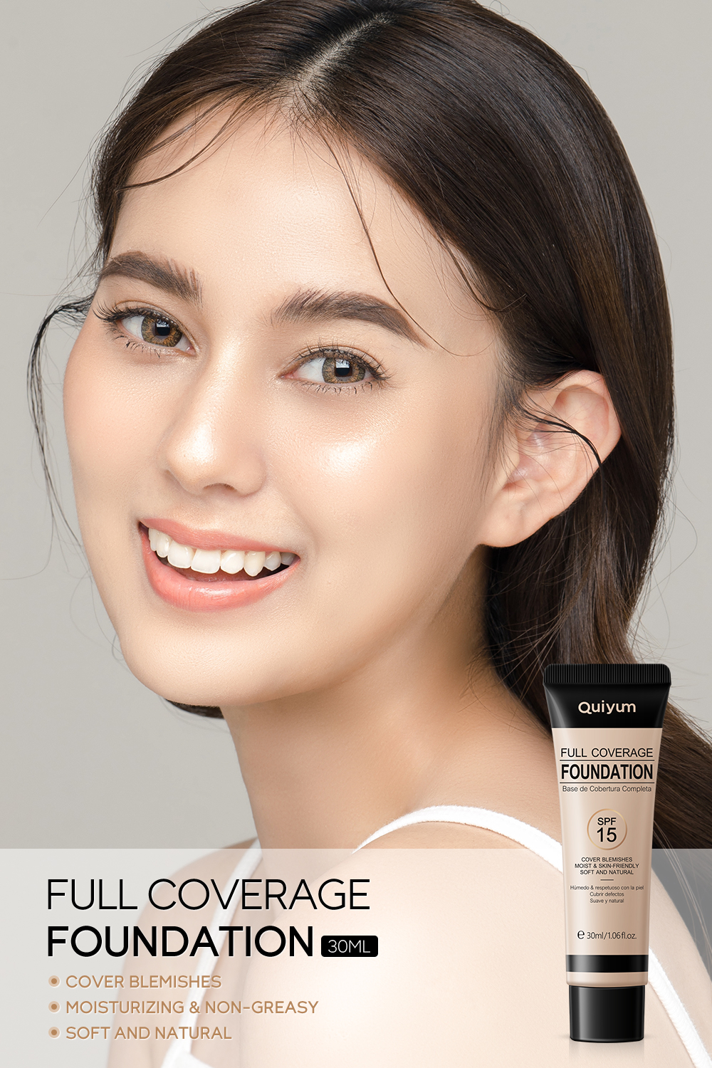 QUIYUM Full Coverage Foundation Moist & Skin-friendly Soft Natural ...