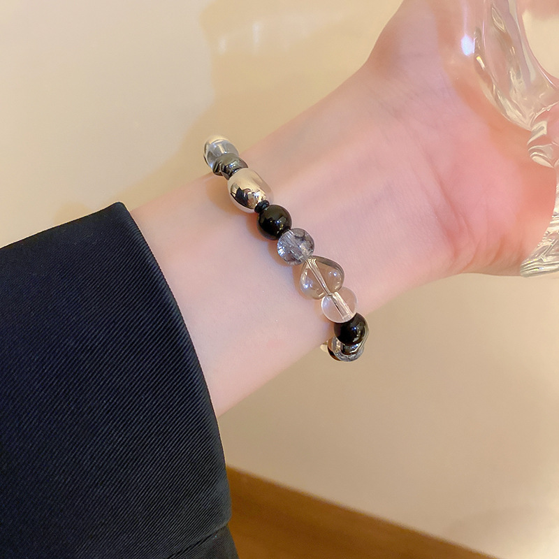 DREJEW Black gallstone crystal ball bracelet, cold style personalized ...