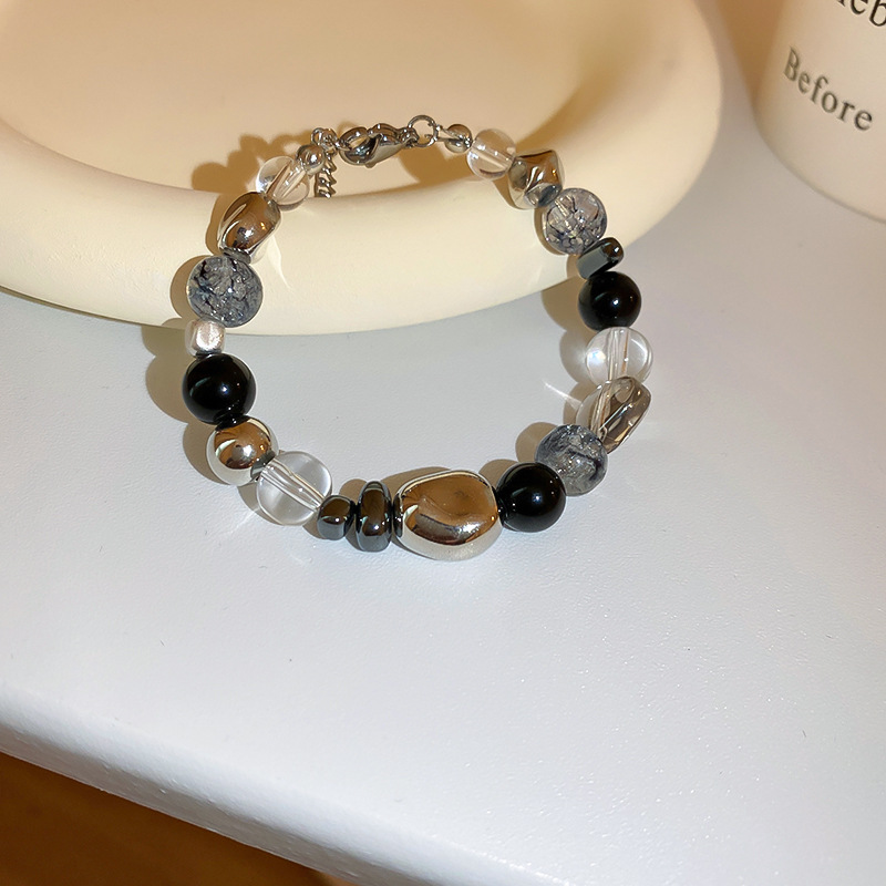 DREJEW Black gallstone crystal ball bracelet, cold style personalized ...