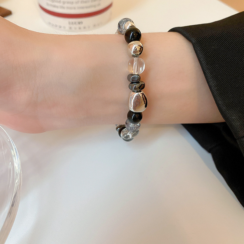 DREJEW Black gallstone crystal ball bracelet, cold style personalized ...