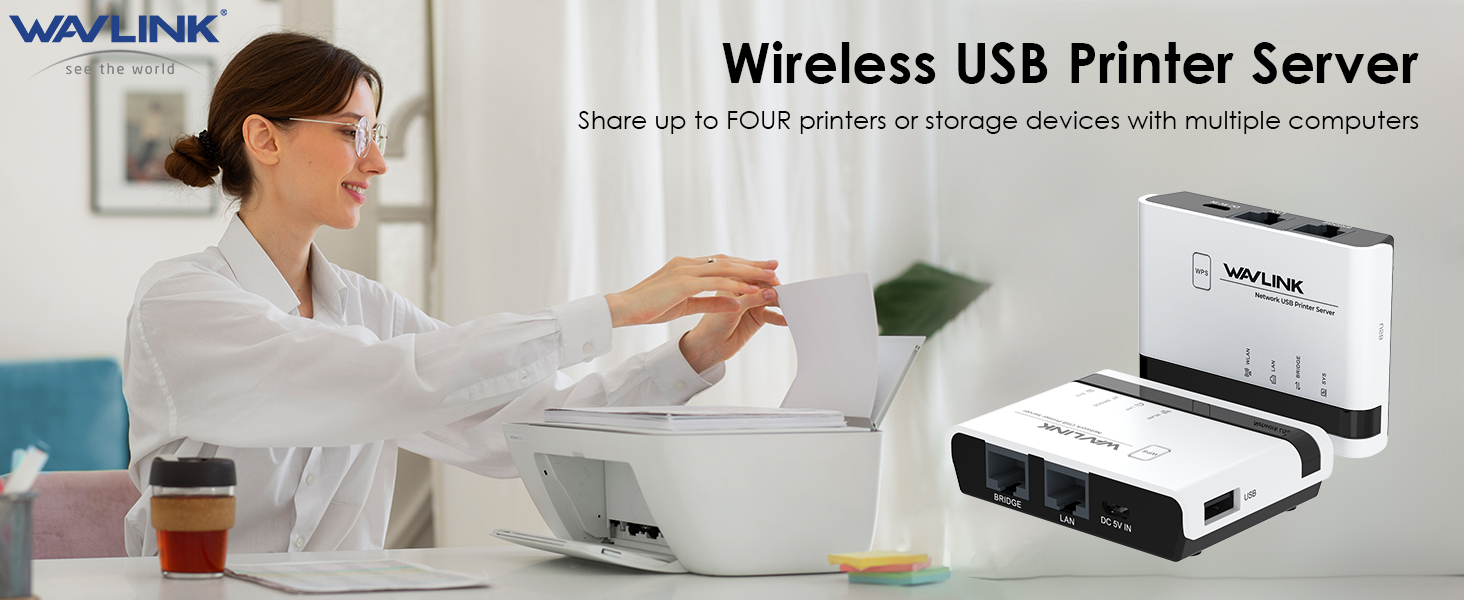 WAVLINK Wireless Print Server With USB 2.0 Port Printer Sharing Switch ...