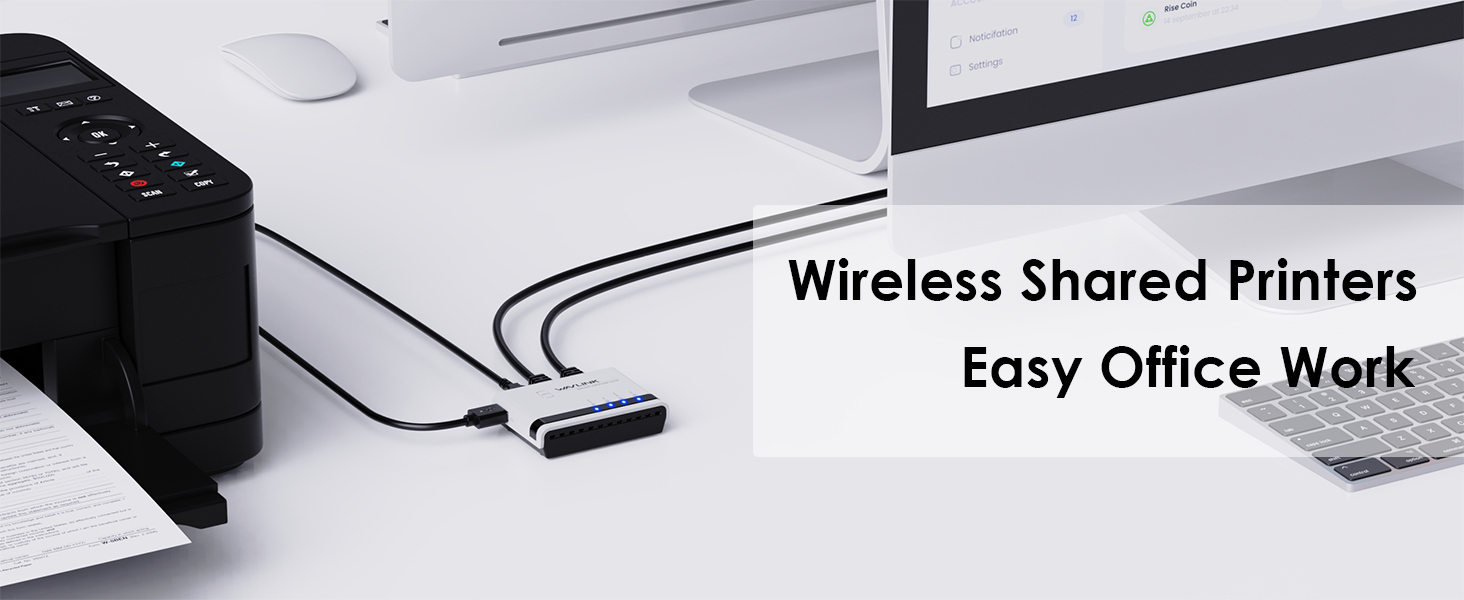 WAVLINK Wireless Print Server With USB 2.0 Port Printer Sharing Switch ...