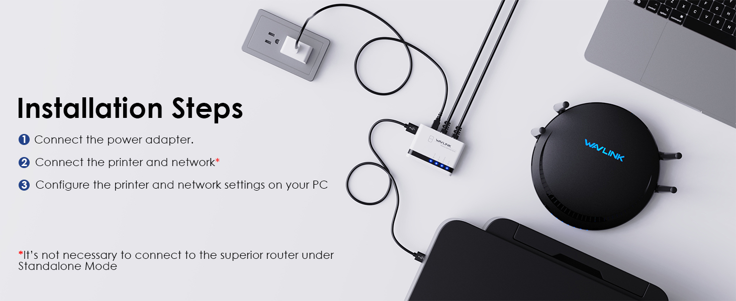 WAVLINK Wireless Print Server With USB 2.0 Port Printer Sharing Switch ...