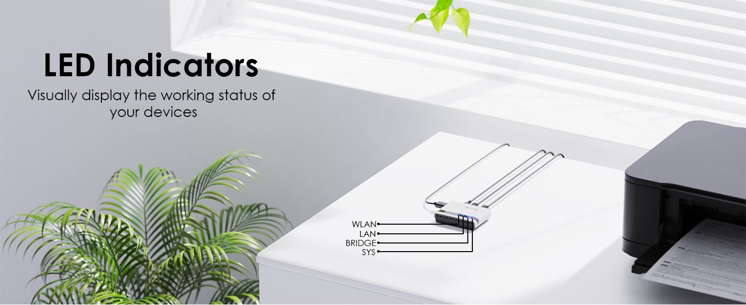 WAVLINK Wireless Print Server With USB 2.0 Port Printer Sharing Switch ...