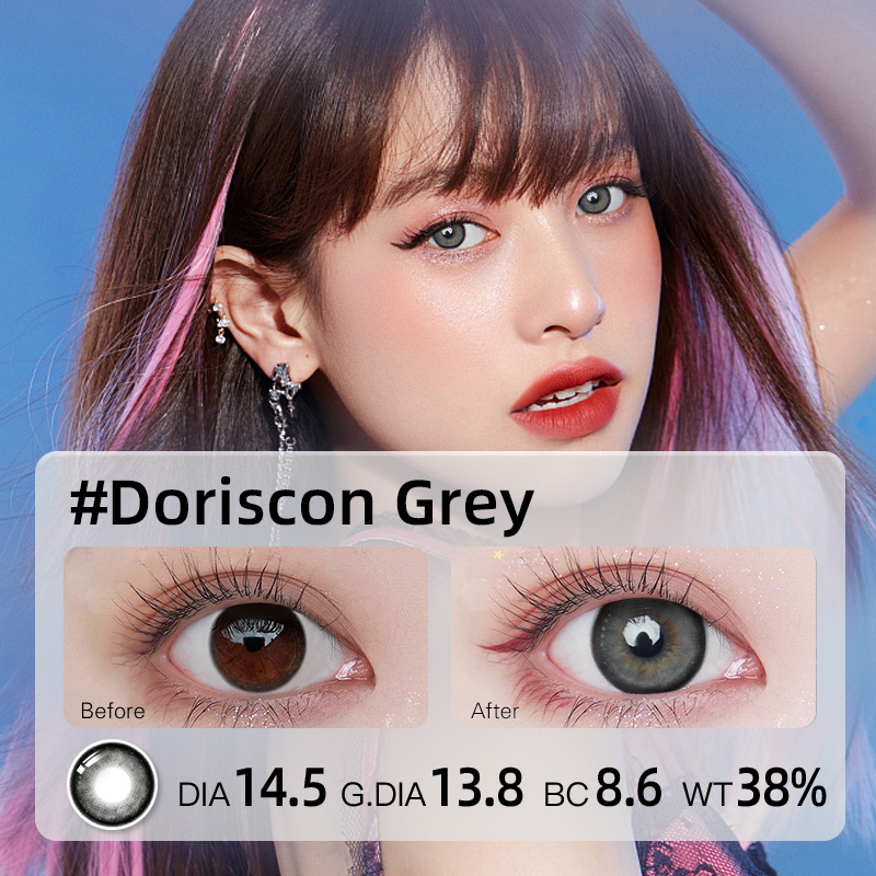 (COD) Power(0~8.00) Big Eyes Natural Brown Grey Colored Contact Lense Soft lens Yearly Use 14 ...