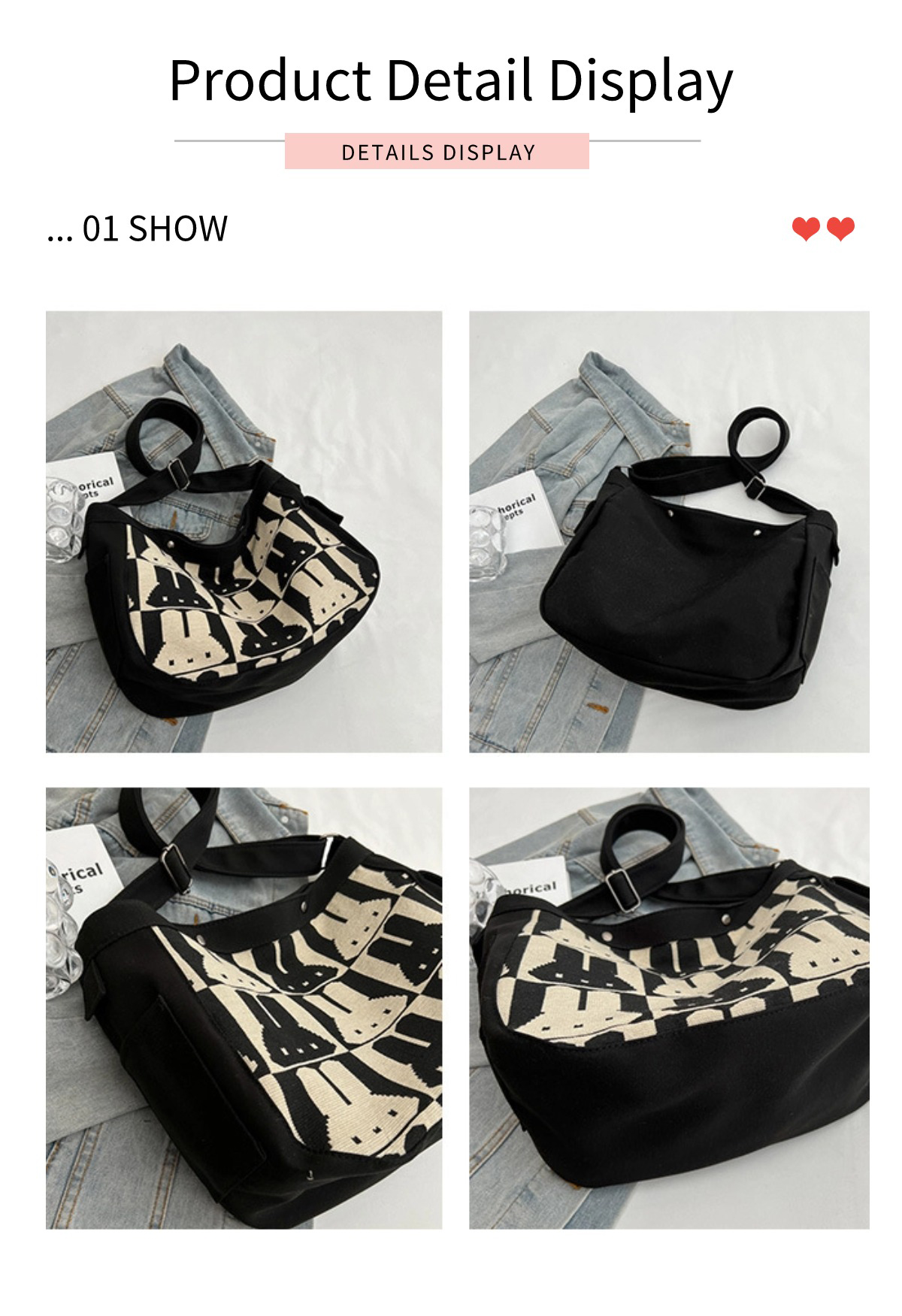 TB018 Large Aesthetic Converge Sling Bag For Women With Zipper Korean ...