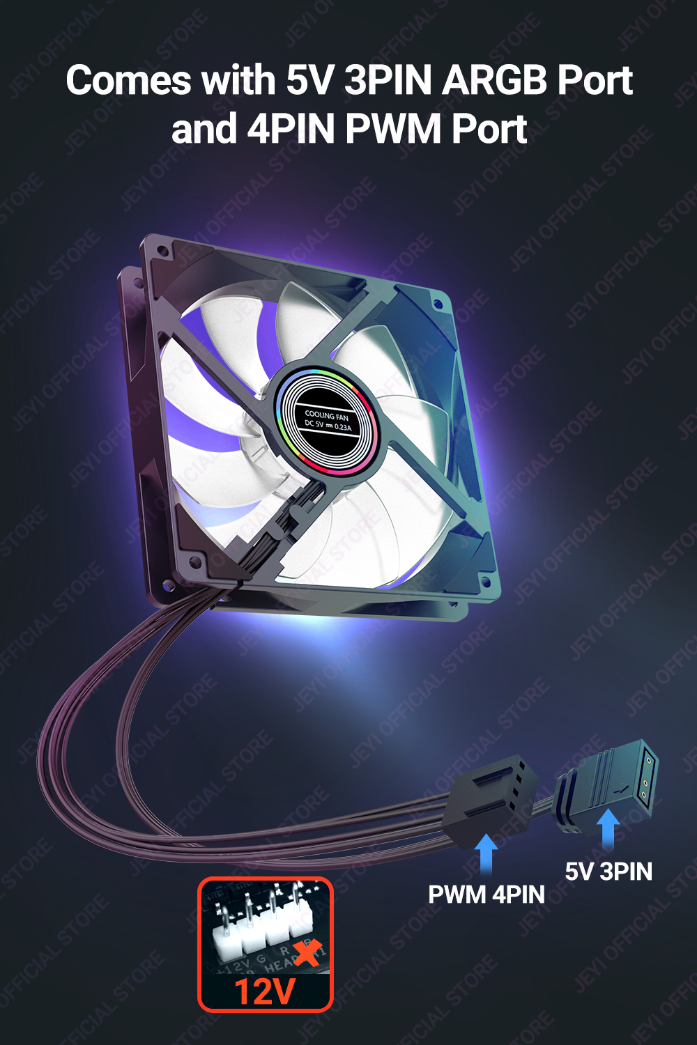JEYI 120mm PC ARGB Cooling Fan AURA SYNC RGB Computer Fans Ultra Silent ...