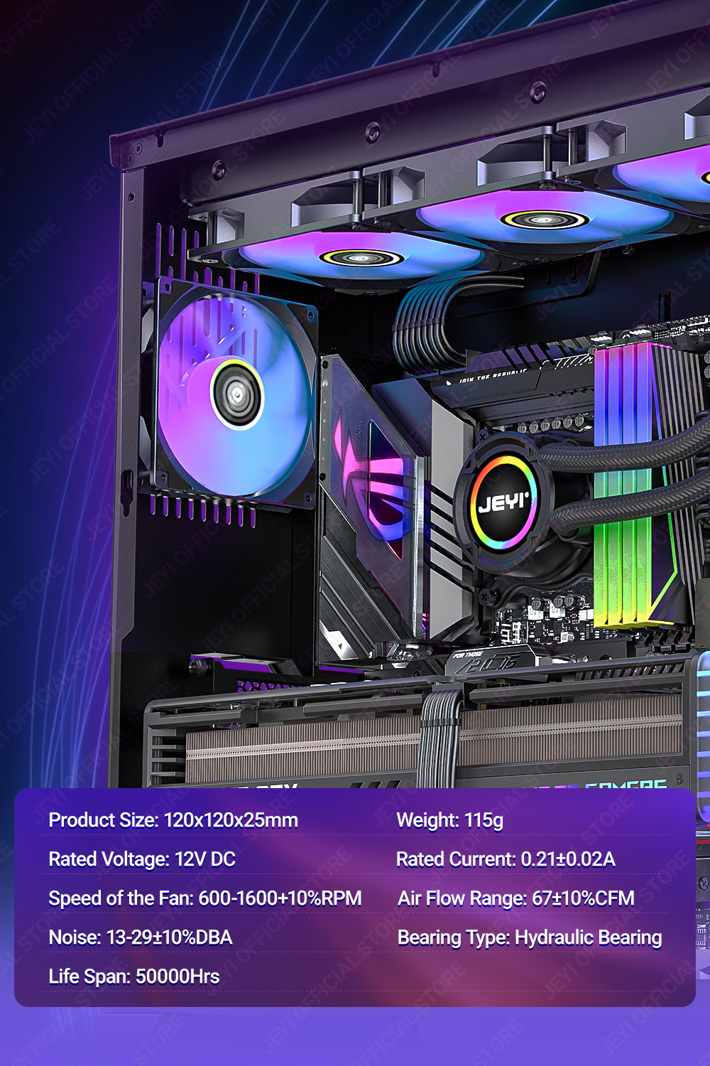 JEYI 120mm PC ARGB Cooling Fan AURA SYNC RGB Computer Fans Ultra Silent ...