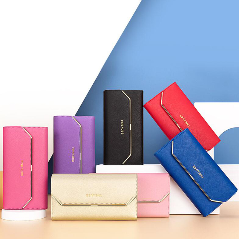 BANYANU Multi Functional Lady Trifold Purse Cow Genuine Leather ...