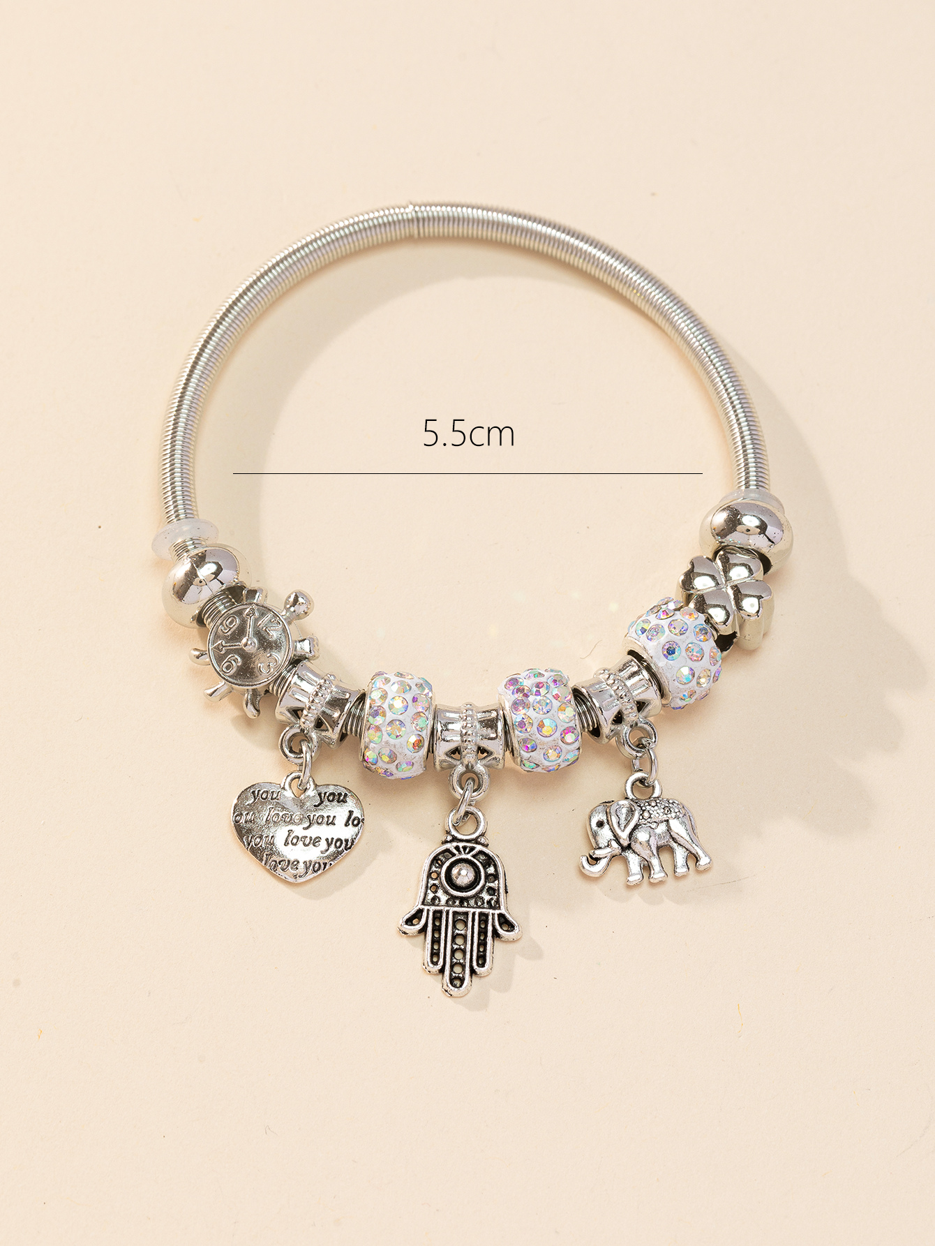 1pc strass ball & clock & four leaf clover & elephant & loving heart ...