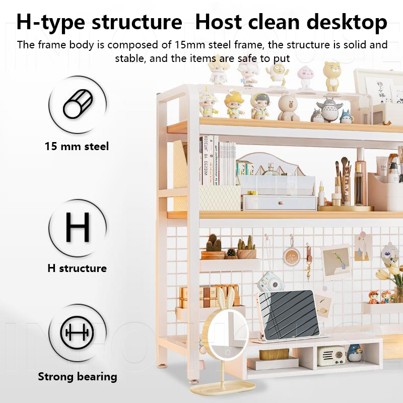 2 Layer Bookcase Wooden Bookshelf Organizer Rack Computer Desk Desktop ...