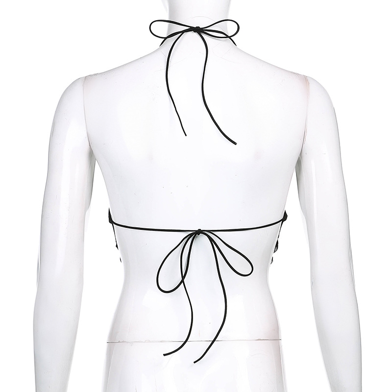 Sexy Transparent Halter Crop Tops Women V-neck Backless Solid Fashion ...