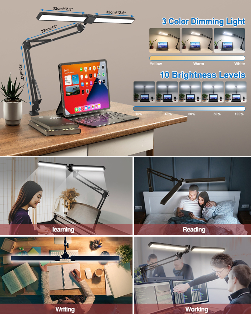 Tri-color Desk Light Study Table Lamp Adjustable Monitor Light Bar 24W ...