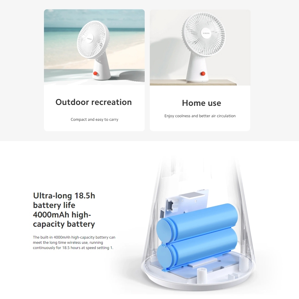 Xiaomi Rechargeable Mini Fan Low noise 18.5H Long Endrace Battery Low ...
