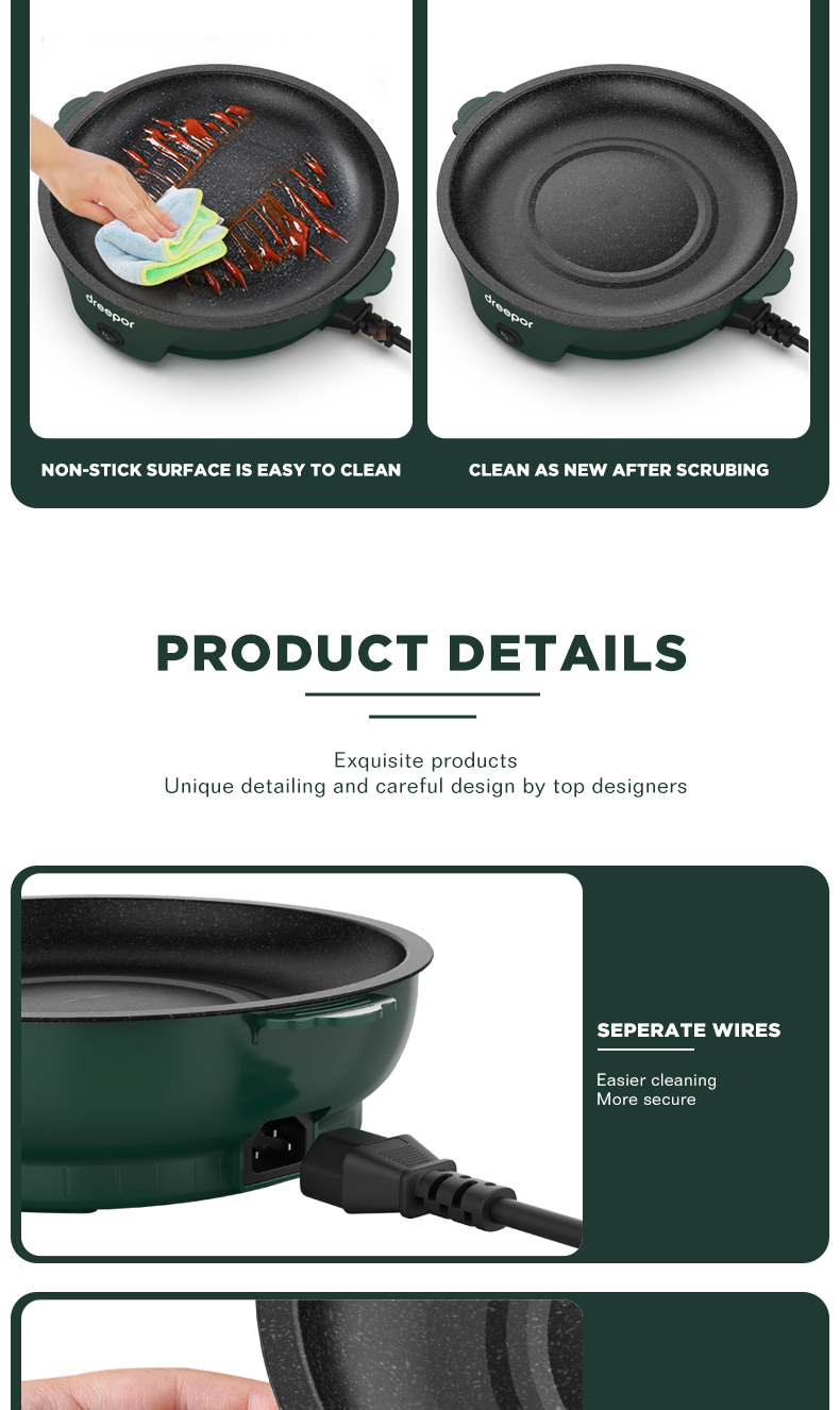 Dreepor Multifunctional Electric Grill Pan Easy To Clean Non-Stick ...