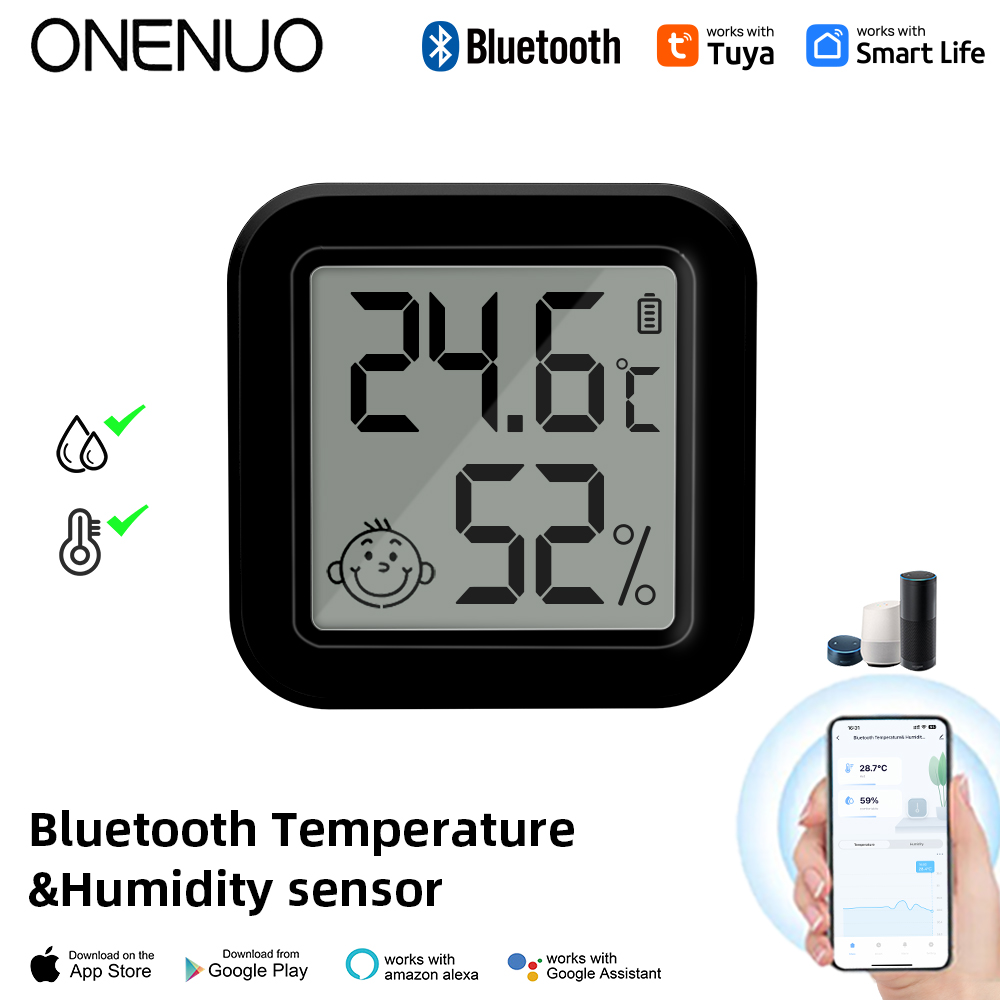 Onenuo Tuya Bluetooth Temperature Humidity Sensor Mini LCD Digital ...