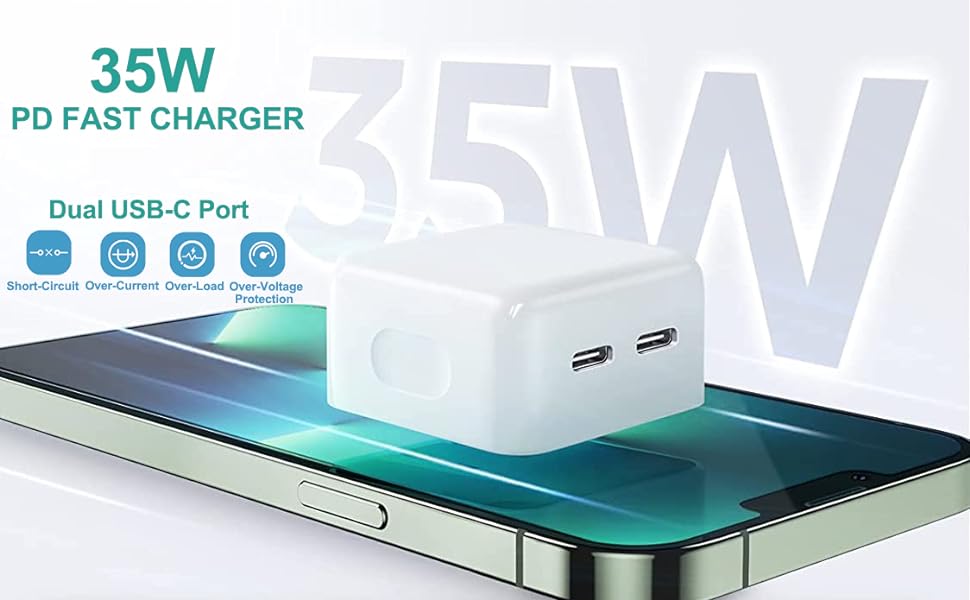 iPhone 35W Dual USB-C Port Power Adapter, PD 3.0 GaN Foldable Type C ...