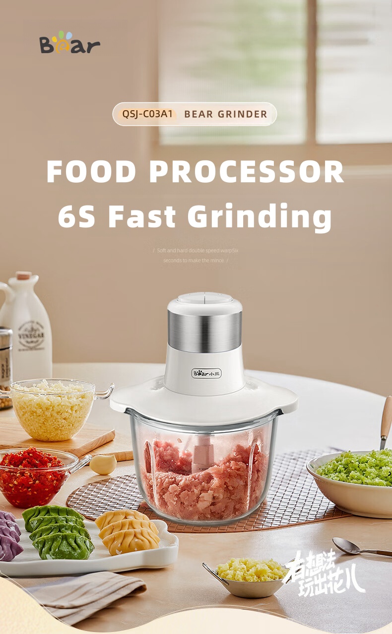 Bear Blender Chopper Electric Food Processor Heavy Duty Meat Grinder ...