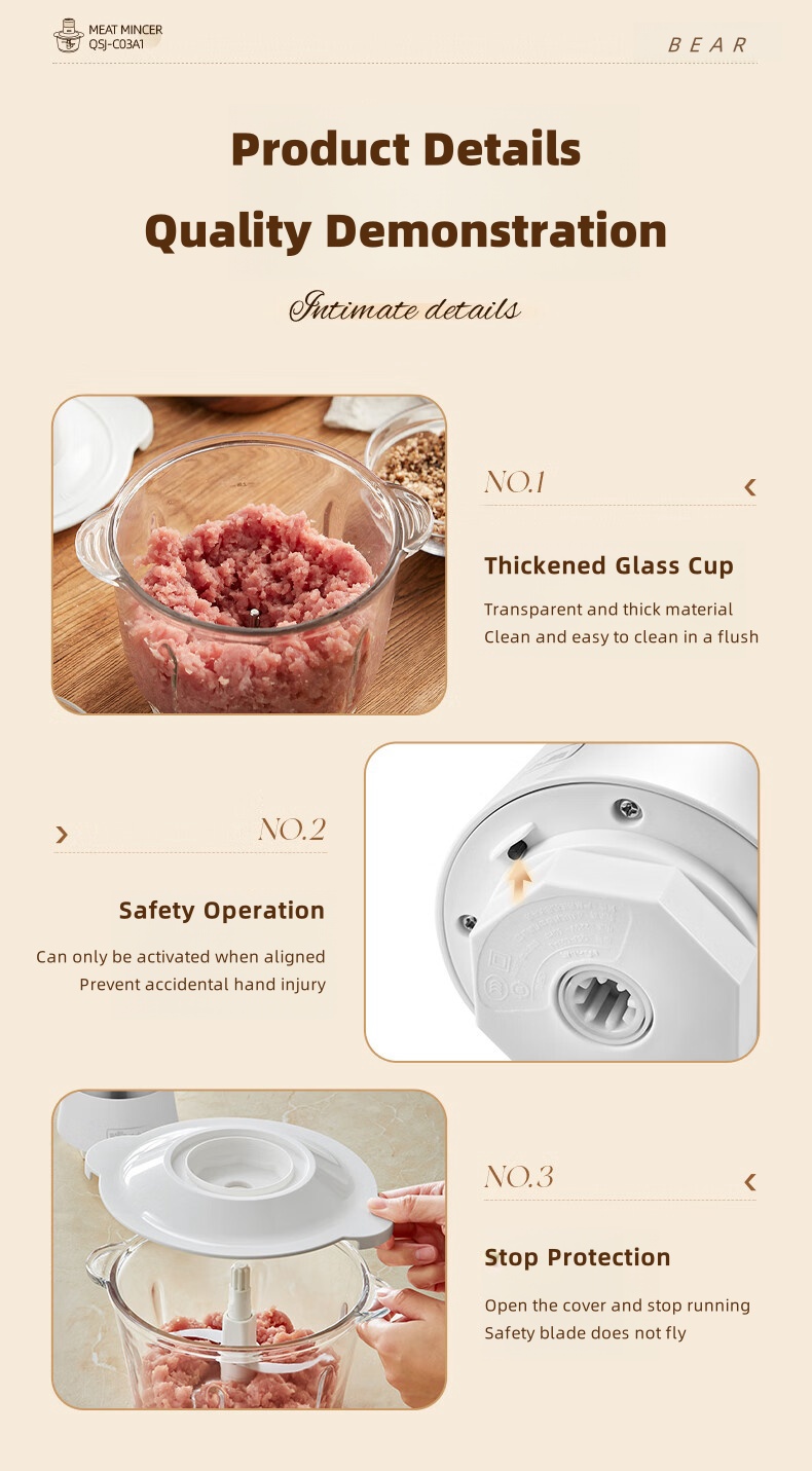 Bear Blender Chopper Electric Food Processor Heavy Duty Meat Grinder ...