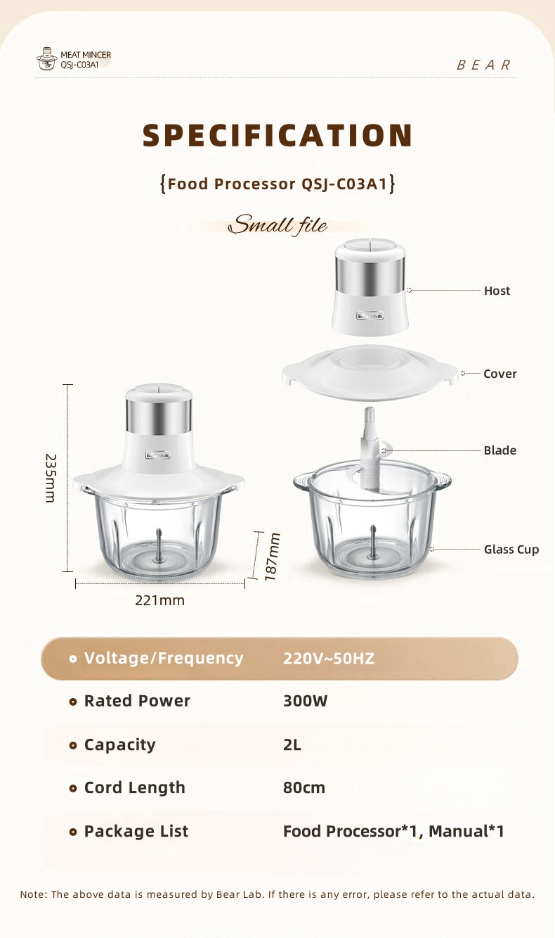 Bear Blender Chopper Electric Food Processor Heavy Duty Meat Grinder ...