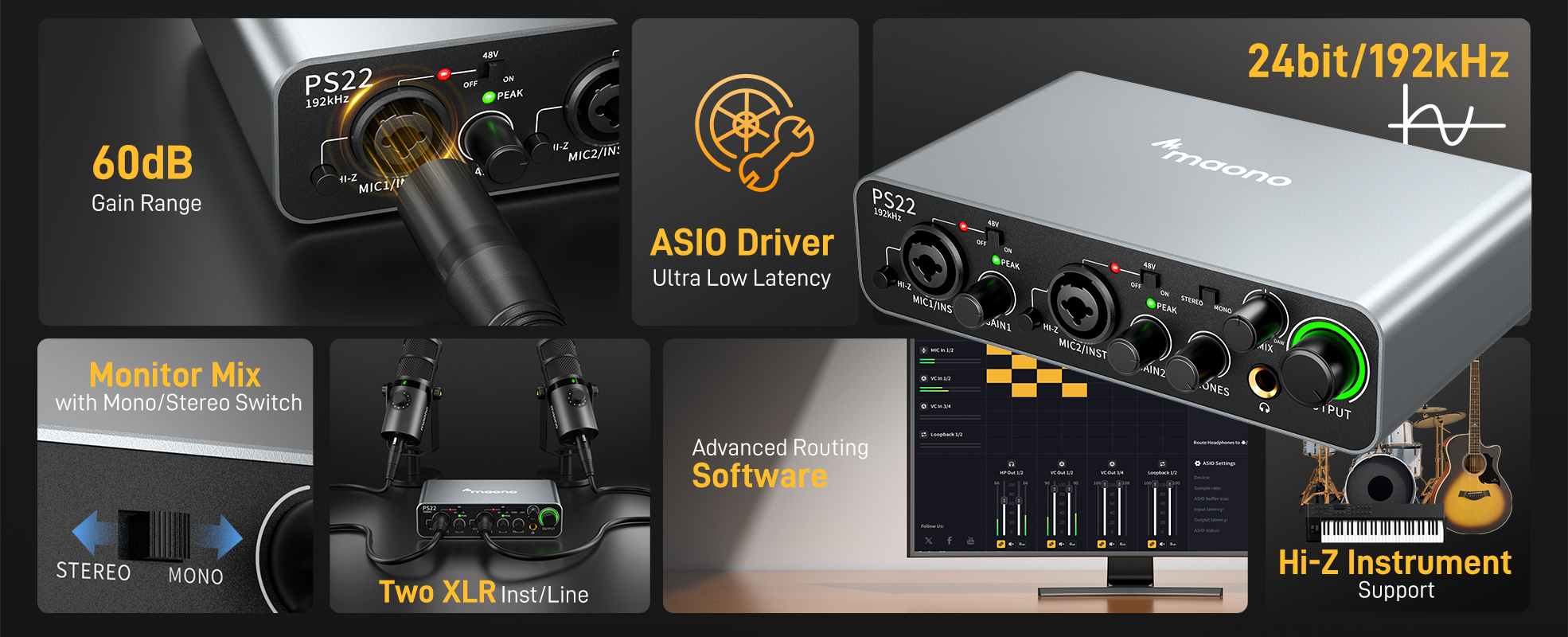 Maono PS22 Professional Audio Interface Audio Mixer for PC,Phone ...