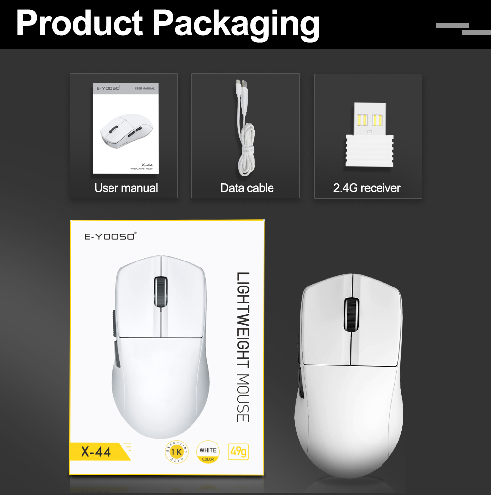 E-YOOSO X-44 USB 1K 2.4G support Bluetooth Wireless Gaming Mouse 26000 ...