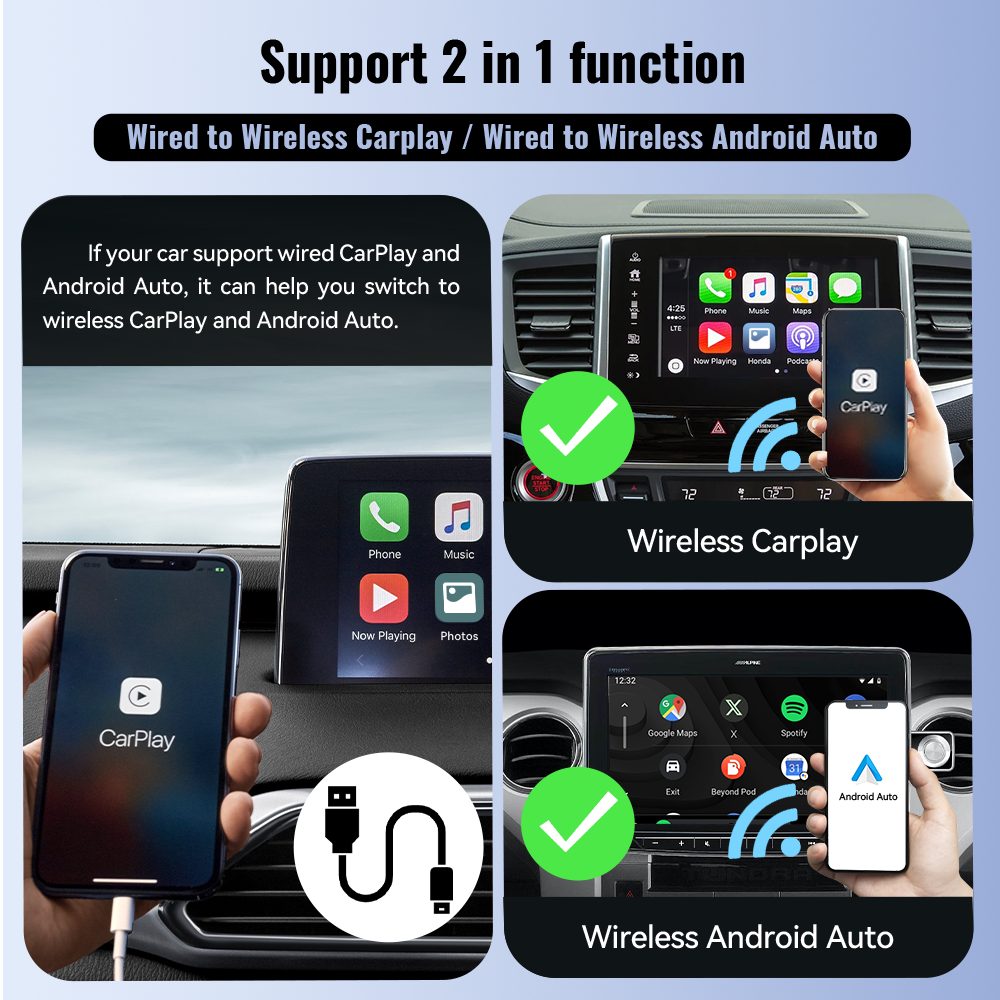 XUDA NEW 2in1 Wireless CarPlay Android Auto Wireless Adapter Smart USB ...