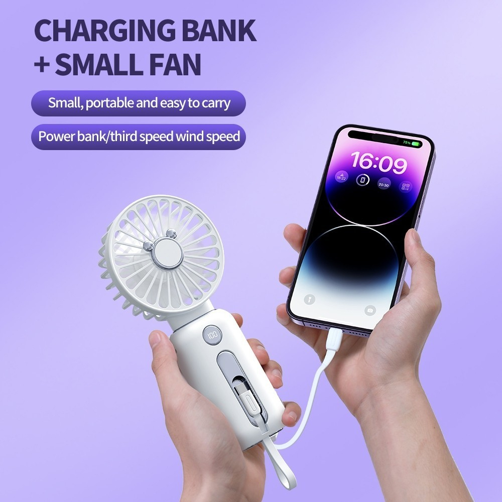 2 in 1 Handheld Fan Powerbank Detachable power bank mobile fan 2 Cables ...
