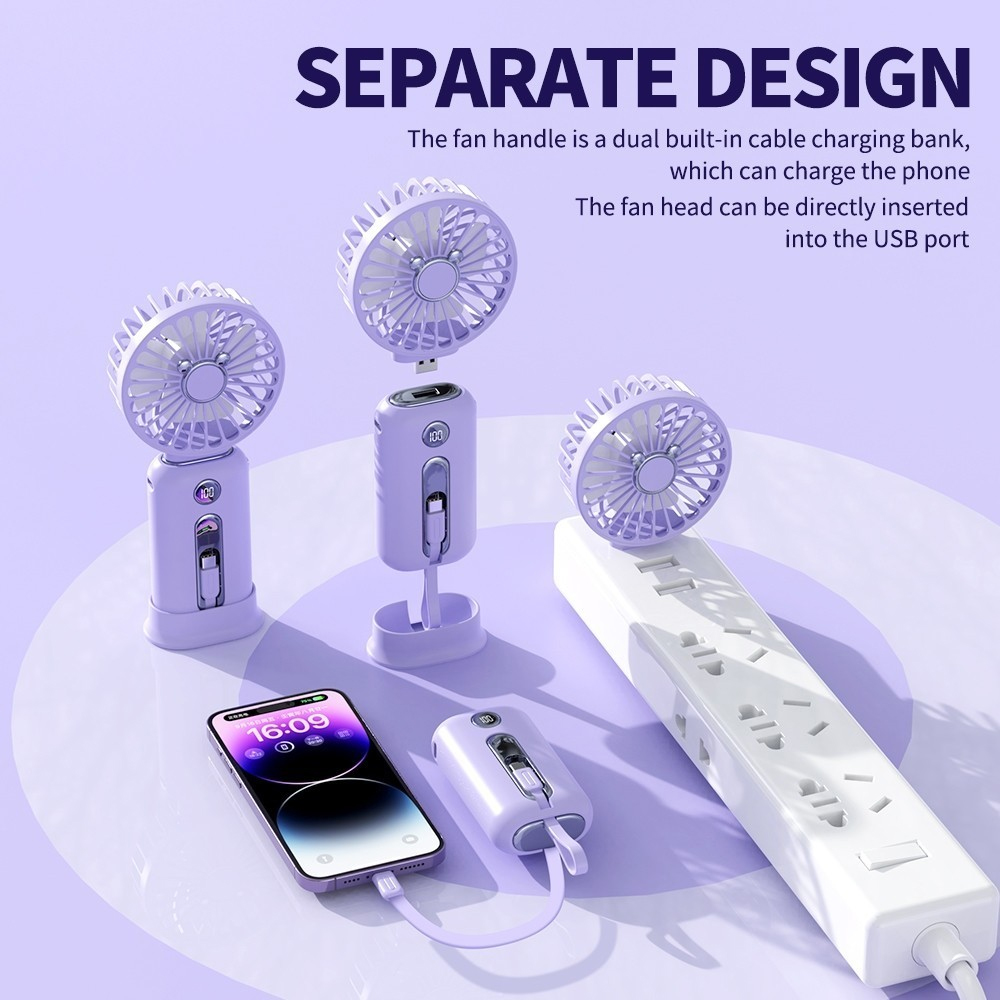 2 in 1 Handheld Fan Powerbank Detachable power bank mobile fan 2 Cables ...