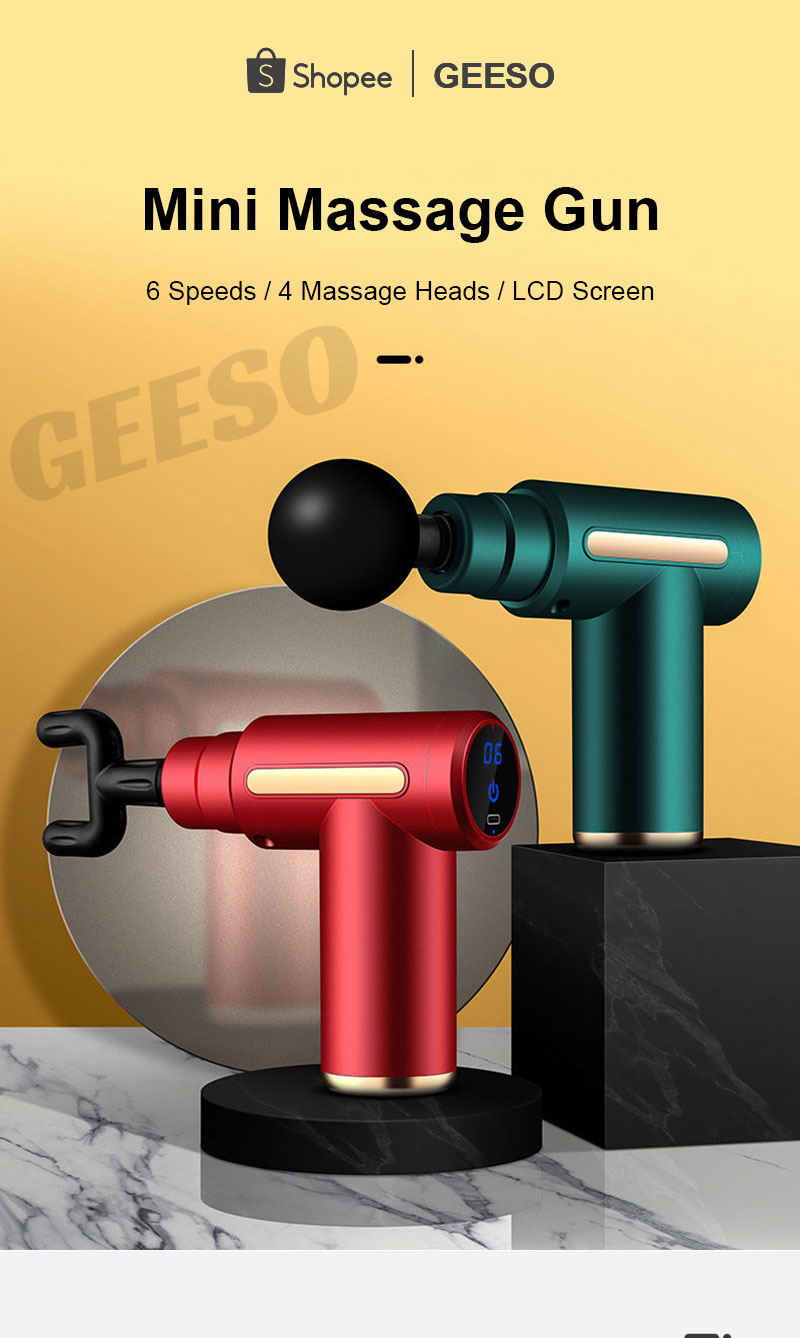 GEESO Mini Fascia Massage Gun 6 Speeds With 4 Massage Heads LCD Screen ...
