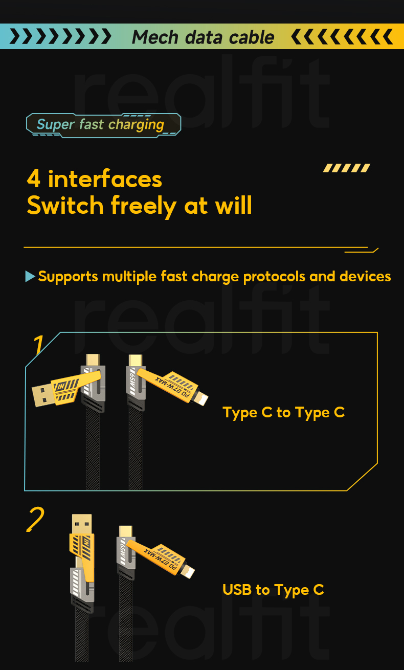 65W Super Fast Charging Cable for iP Android 4 IN 1 Type C Quick ...