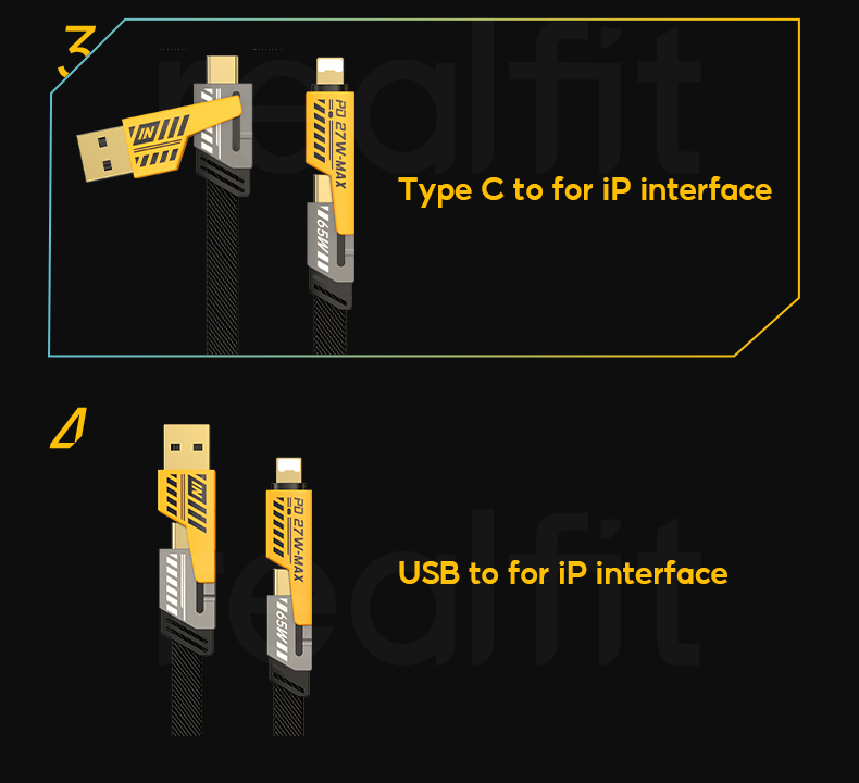 65W Super Fast Charging Cable for iP Android 4 IN 1 Type C Quick ...
