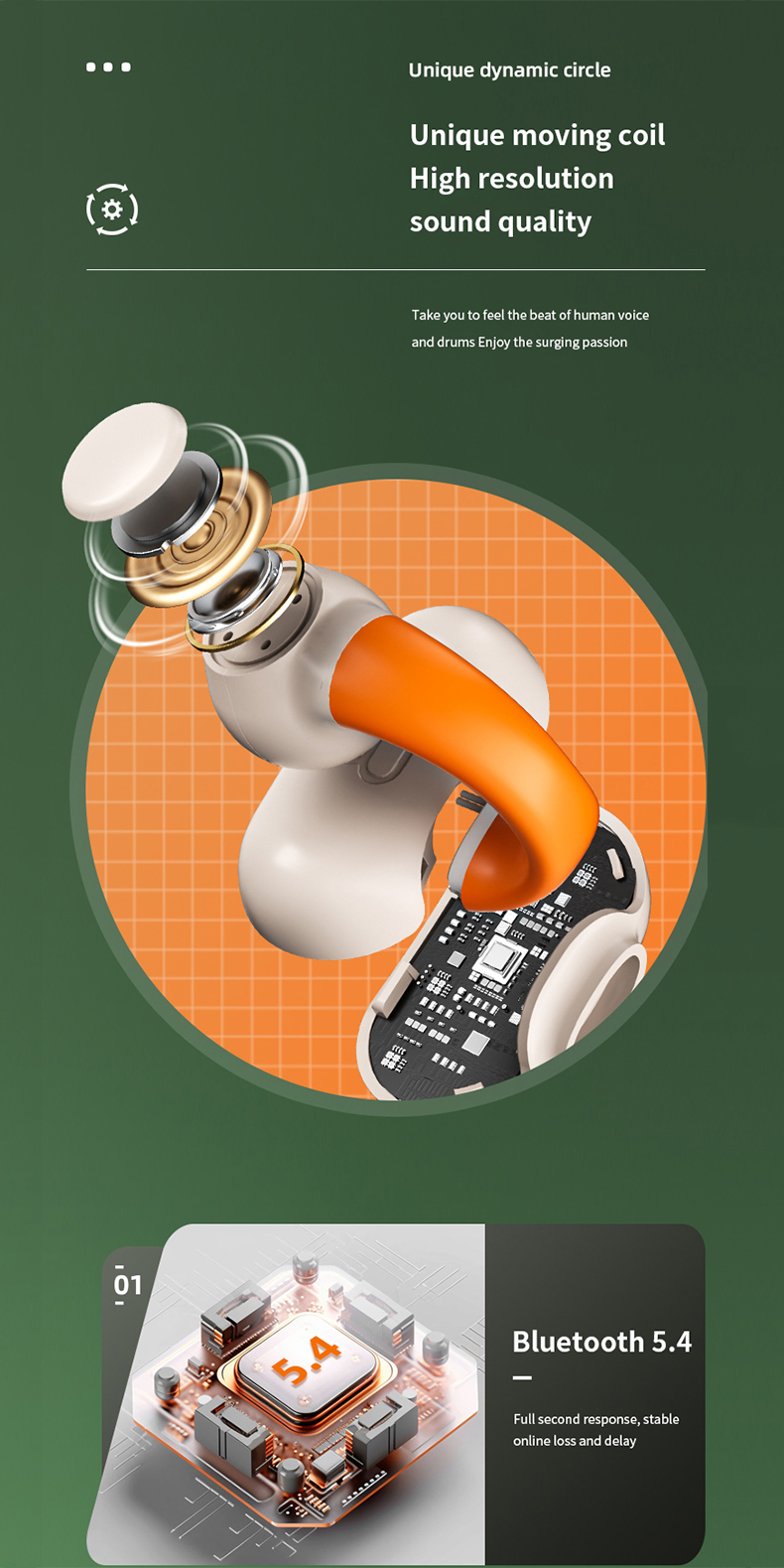 Jeep JP-EC003 Sport Bluetooth 5.4 Wireless Earphone Earcuffs Ear Bone Conduction Headset with ...