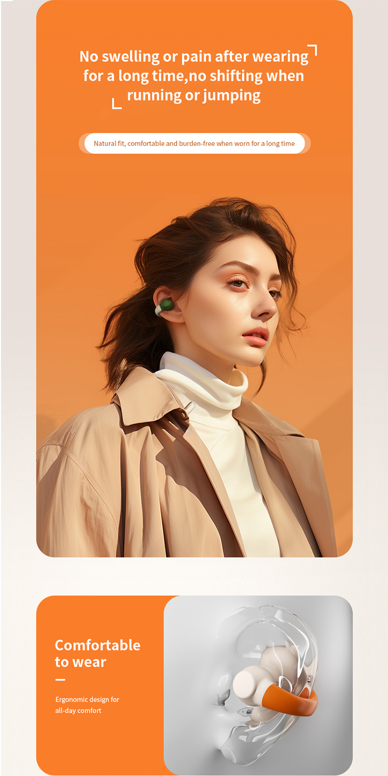 Jeep JP-EC003 Sport Bluetooth 5.4 Wireless Earphone Earcuffs Ear Bone Conduction Headset with ...