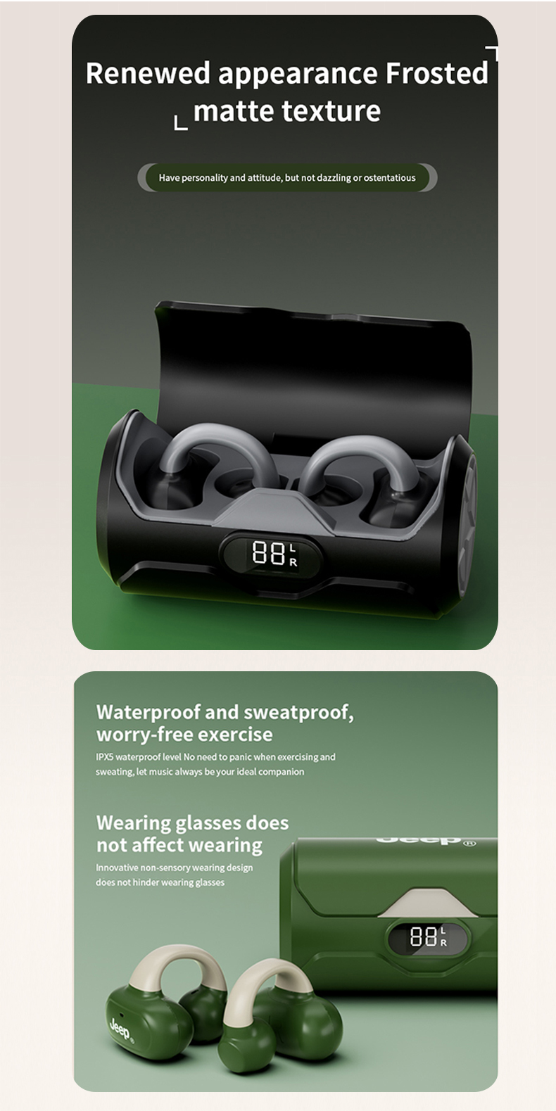 Jeep JP-EC003 Sport Bluetooth 5.4 Wireless Earphone Earcuffs Ear Bone ...