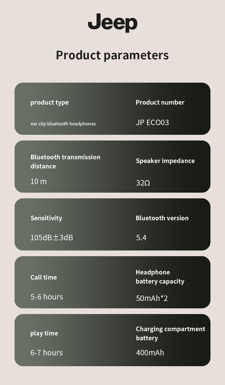 Jeep JP-EC003 Sport Bluetooth 5.4 Wireless Earphone Earcuffs Ear Bone ...