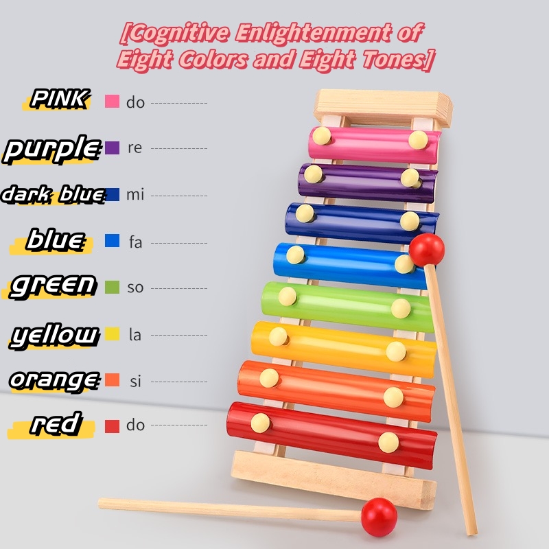 Rainbow Wooden Xylophone Eight-tone Xylophone Children's Educational ...