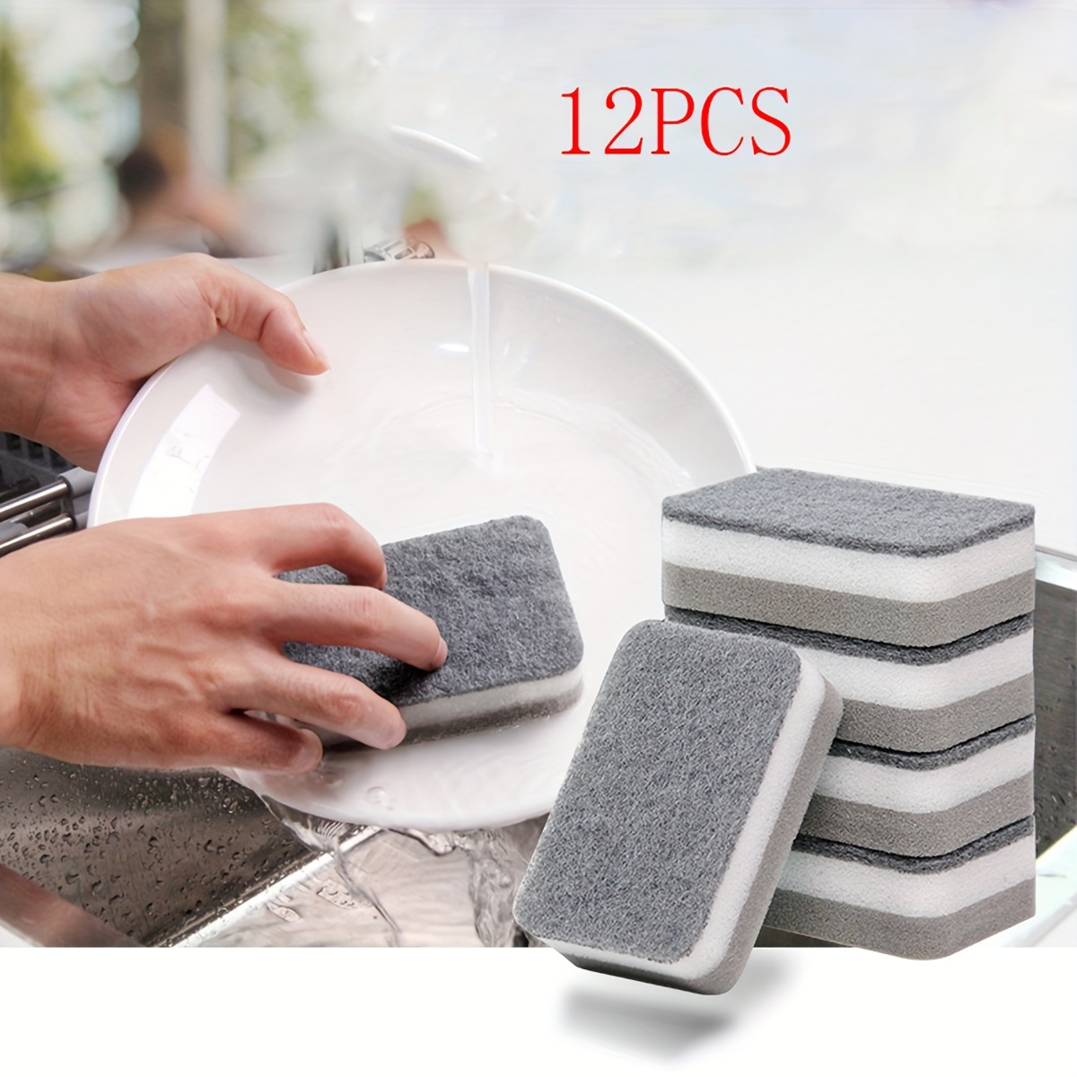 Trendy New 12pcs/Double-sided Sponge Cleaner for Kitchen, Household ...