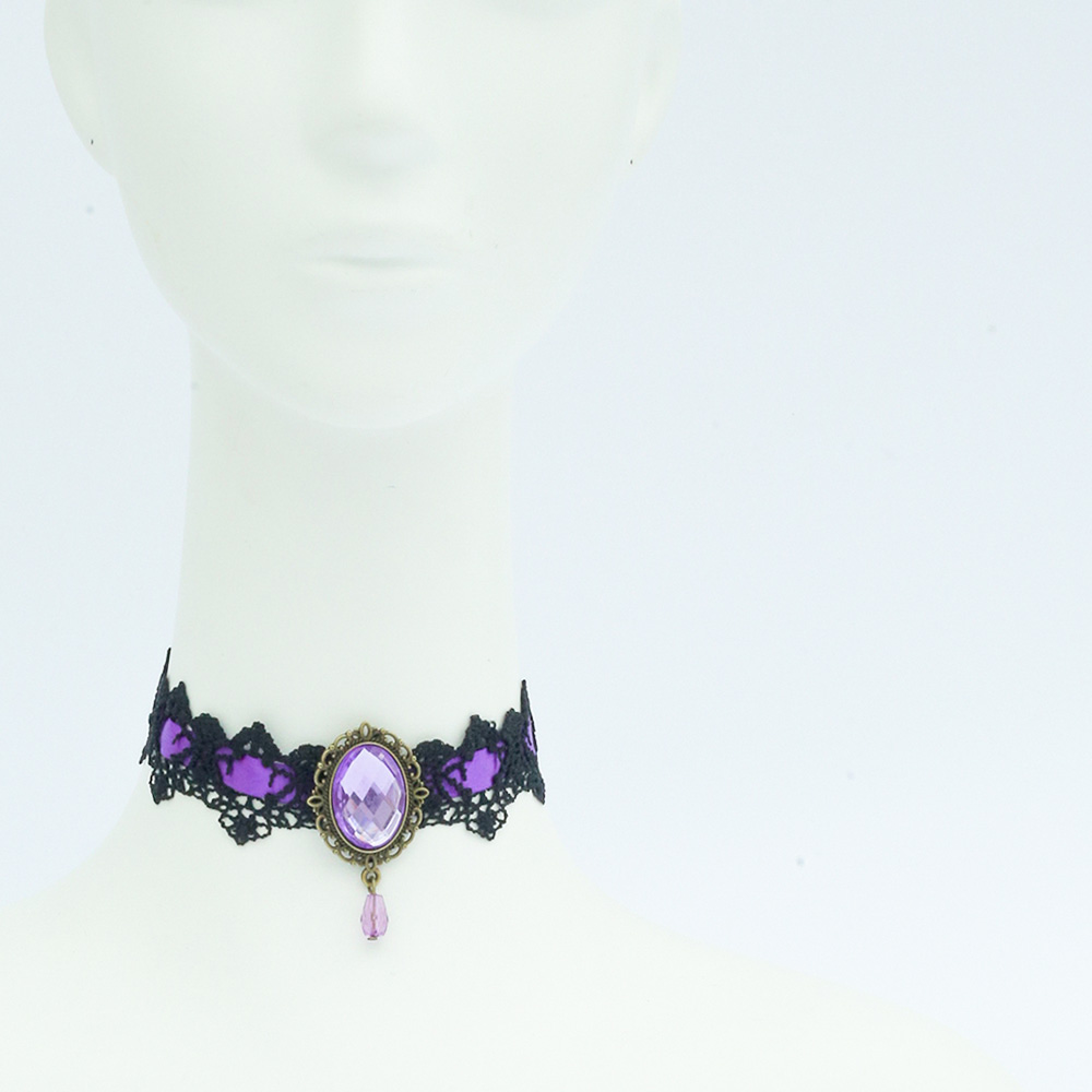 Black Lace Gothic Collar Vampire Collar Pendant Chain Rhinestone Punk ...