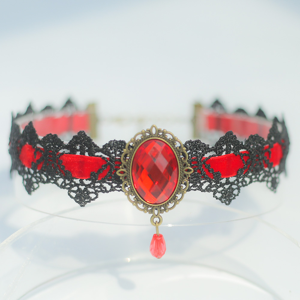 Black Lace Gothic Collar Vampire Collar Pendant Chain Rhinestone Punk ...