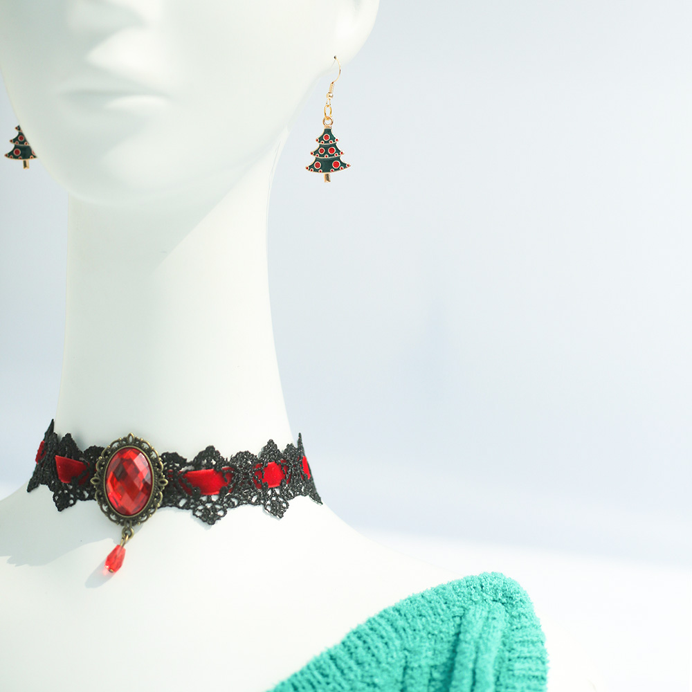 Black Lace Gothic Collar Vampire Collar Pendant Chain Rhinestone Punk ...