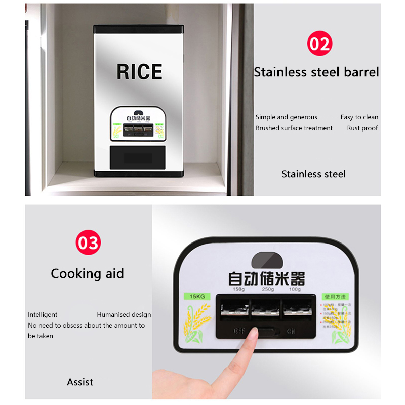 10kg/15KG/25KG Stainless steel Rice Dispenser Automatic Rice Storage ...