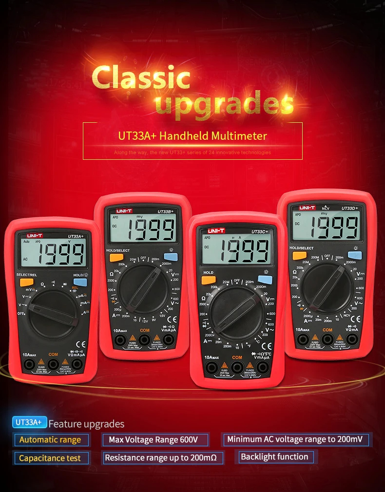 UNI-T UT33A Plus UT33B UT33C UT33D Multimeter Resistance Measure ...