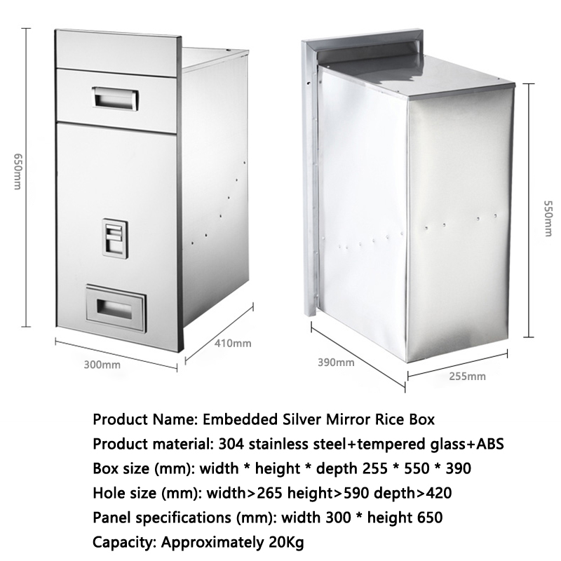 Embedded rice dispenser 20kg Stainless steel rice storage kitchen ...