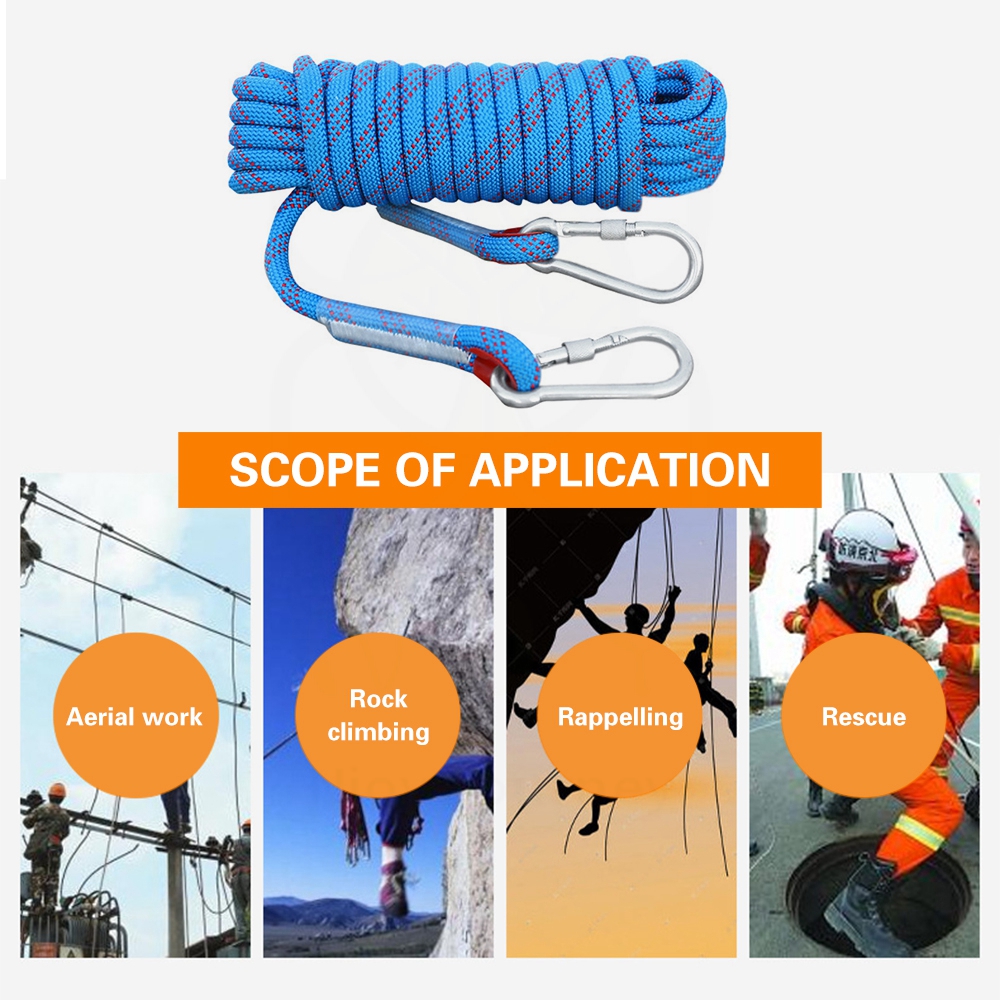 【NJY】 10mm Rock Climbing / Hiking Rope Safety Rescue Utility Rope 10M ...