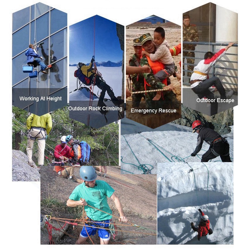 【NJY】Diameter 12MM Climbing rope Outdoor Safety Rope 2 Climbing Buckles ...